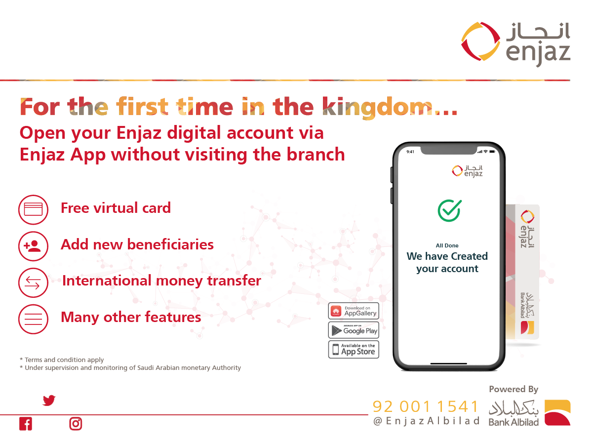 Enjaz launches the digital account opening service